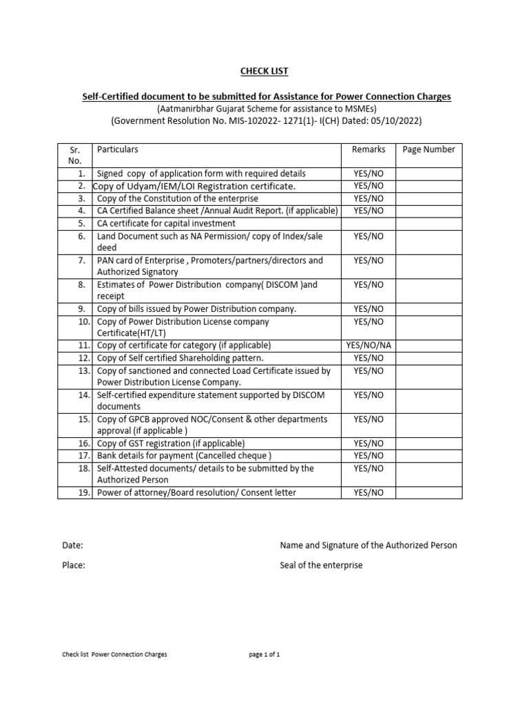Power Connection Charges - Checklist | PDF