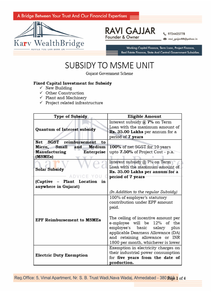 MSME Machinery Loan Subsidy in Gujarat | PDF | Subsidy | Small And ...