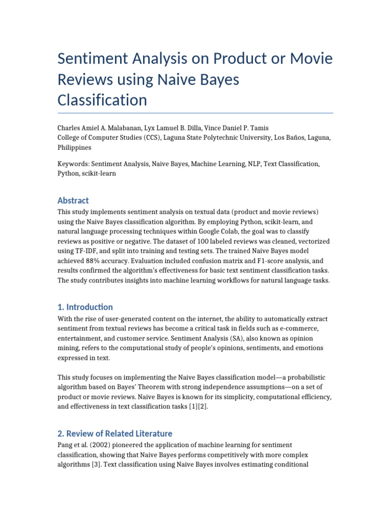 Sentiment Analysis Detailed IMRaD | PDF | Machine Learning | Statistical Classification