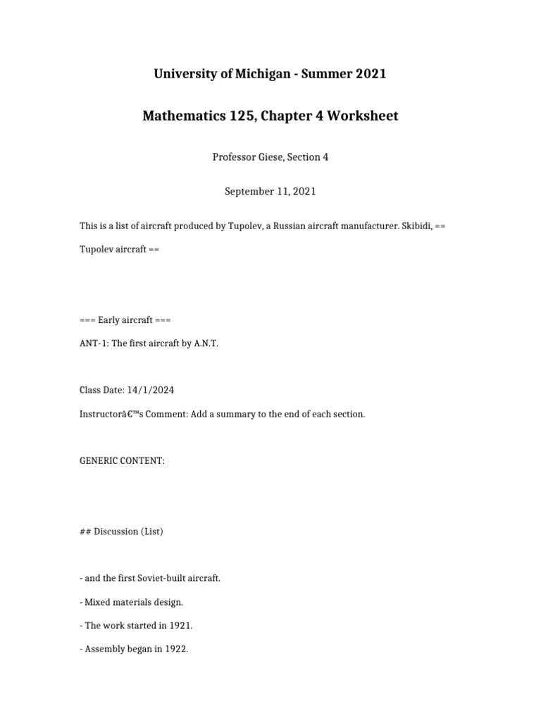 Mathematics 125 Chapter 4 Worksheet | PDF | Fighter Aircraft | Military ...