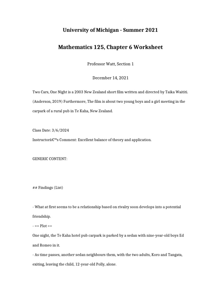 Mathematics 125 Chapter 6 Worksheet | PDF