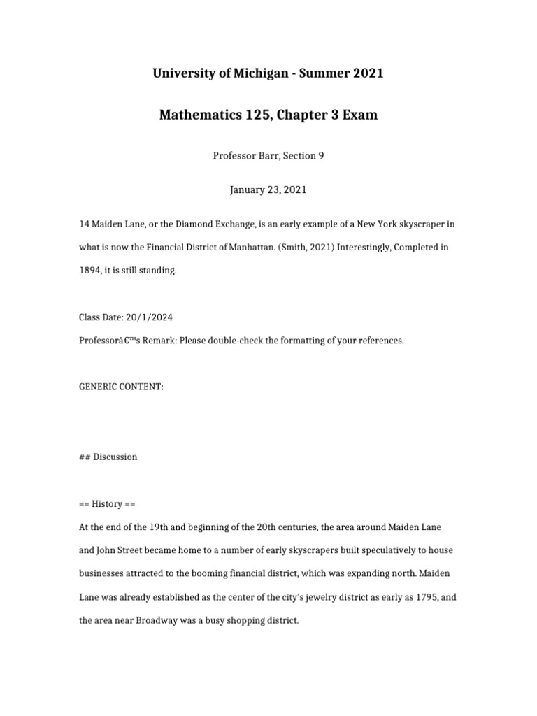 Mathematics 125 Chapter 3 Exam | PDF | Real Estate | Buildings And ...