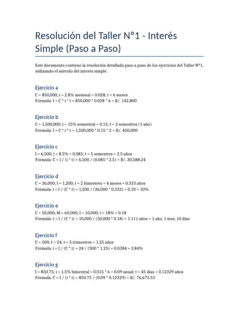 Interes Simple Resuelto Completo | PDF