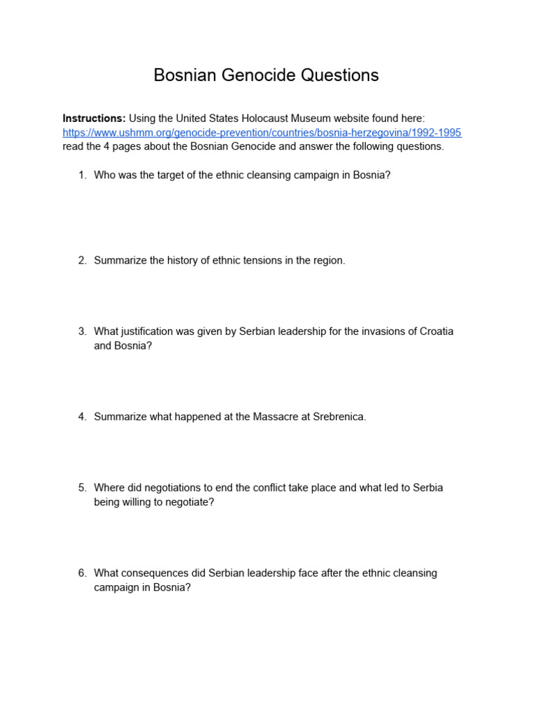 Bosnian Genocide Questions | PDF