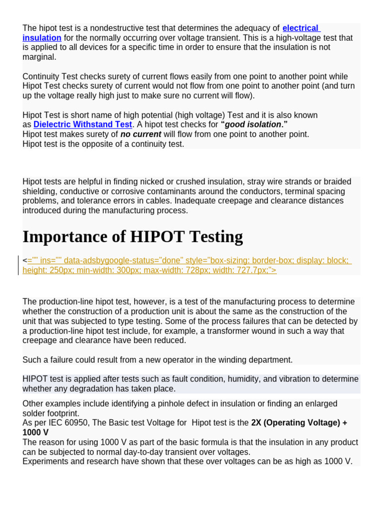 IEC 60950 Hipot Testing Overview | PDF