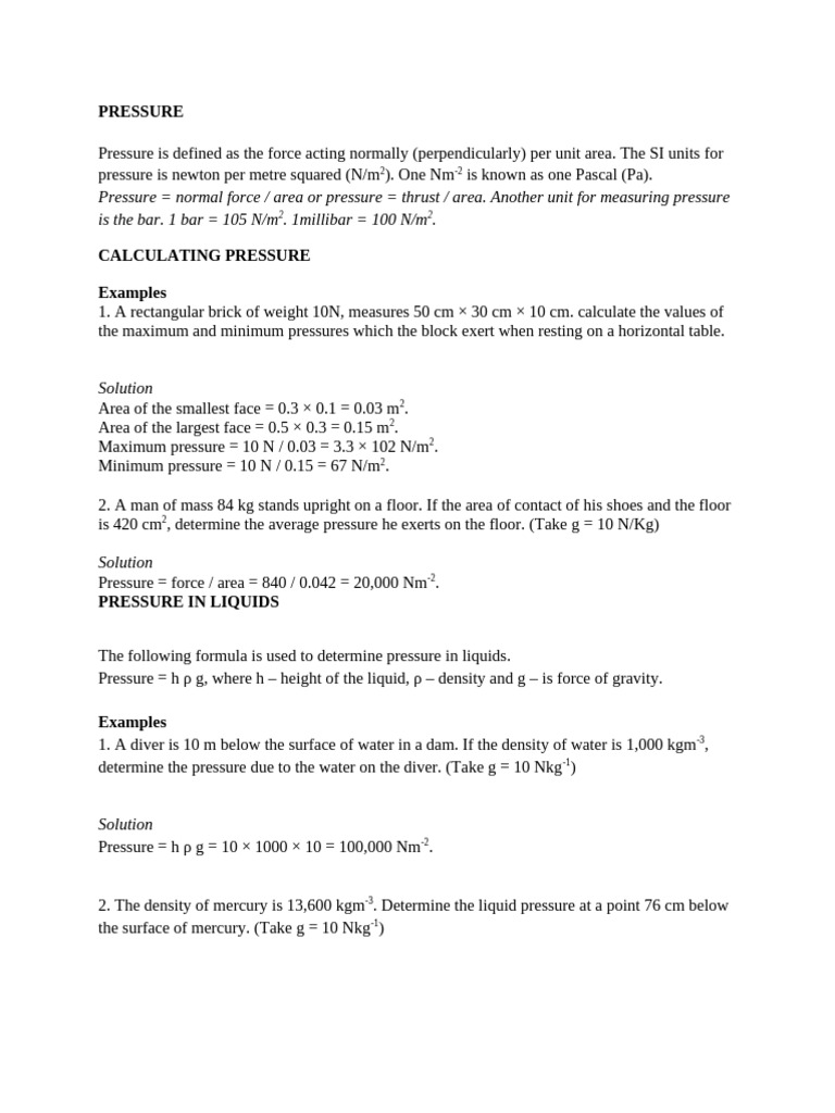 Applied Physical Science Pressure and Hydraulics | PDF | Pressure | Pressure Measurement