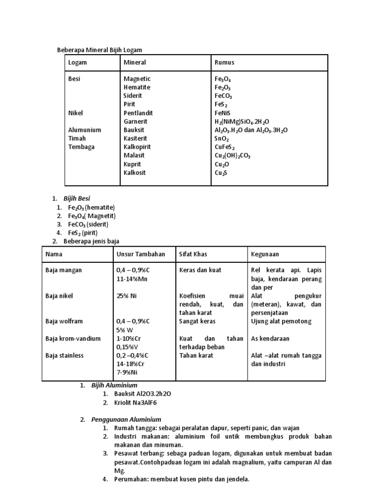 Beberapa Mineral Bijih Logam | PDF