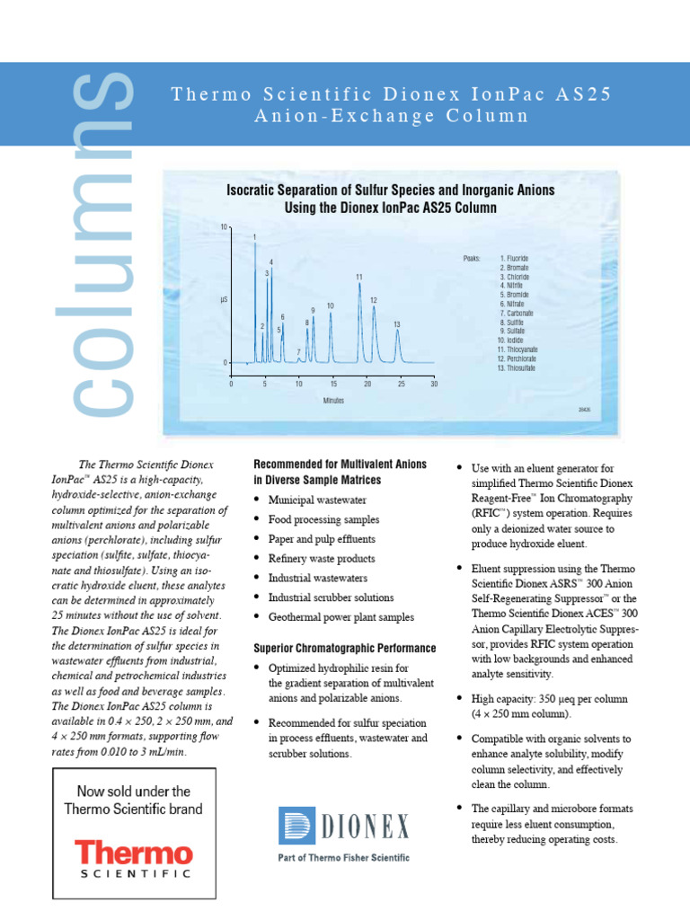 IonPac AS25 Column for Anion Analysis | PDF | Ion Exchange | High ...