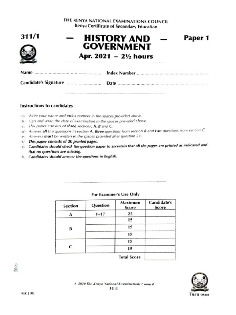 history-paper-1-kcse-2020_1619183263 | PDF