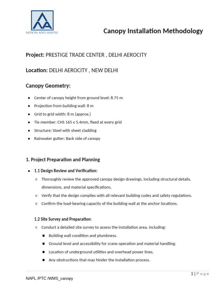 Canopy Installation Methodology Guide | PDF | Welding | Construction