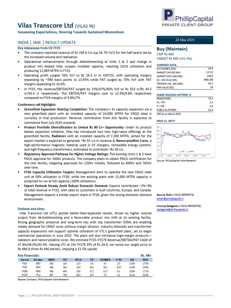 Phillip Capital Sees 51% UPSIDE in Vilas Transcore LTD Surpassing | PDF | Expense | Equity (Finance)