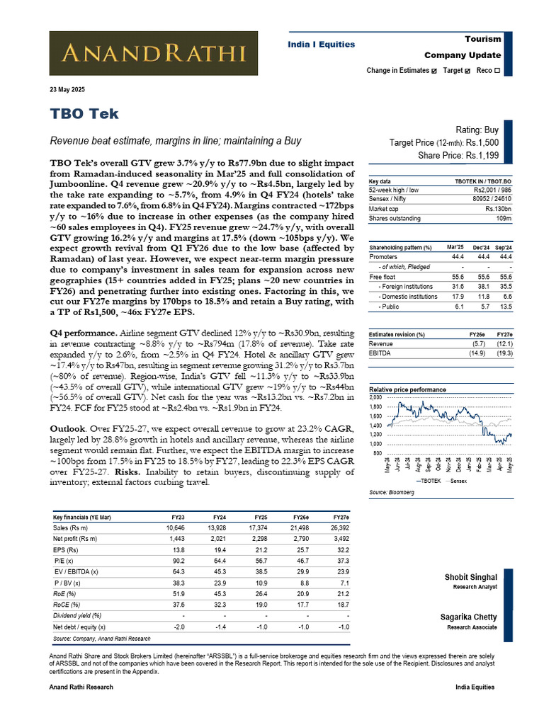 Anand Rathi Sees 25% UPSIDE in TBO Tek Revenue Beat Estimate, Margins | PDF | Income Statement ...