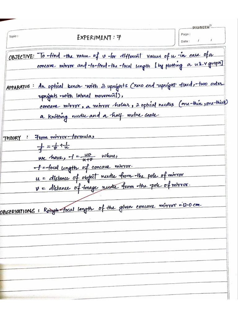 Xll.. Physics..Expt..6, Concave Mirror | PDF