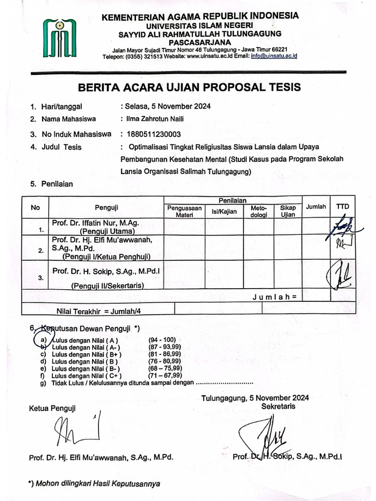 Berita Acara Sempro - Ilma Zahrotun Nail | PDF
