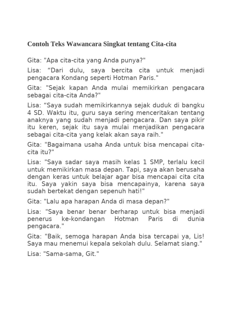 Contoh Teks Wawancara Singkat Tentang Cita | PDF