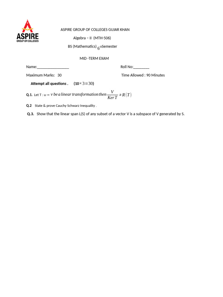 Algebra - II (MTH-506) BS MATH 6 SEM | PDF