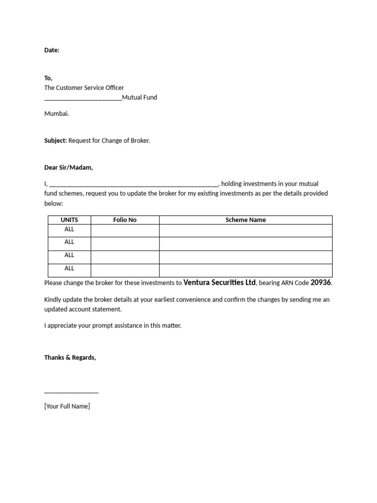 Change of Broker - Letter Format | PDF