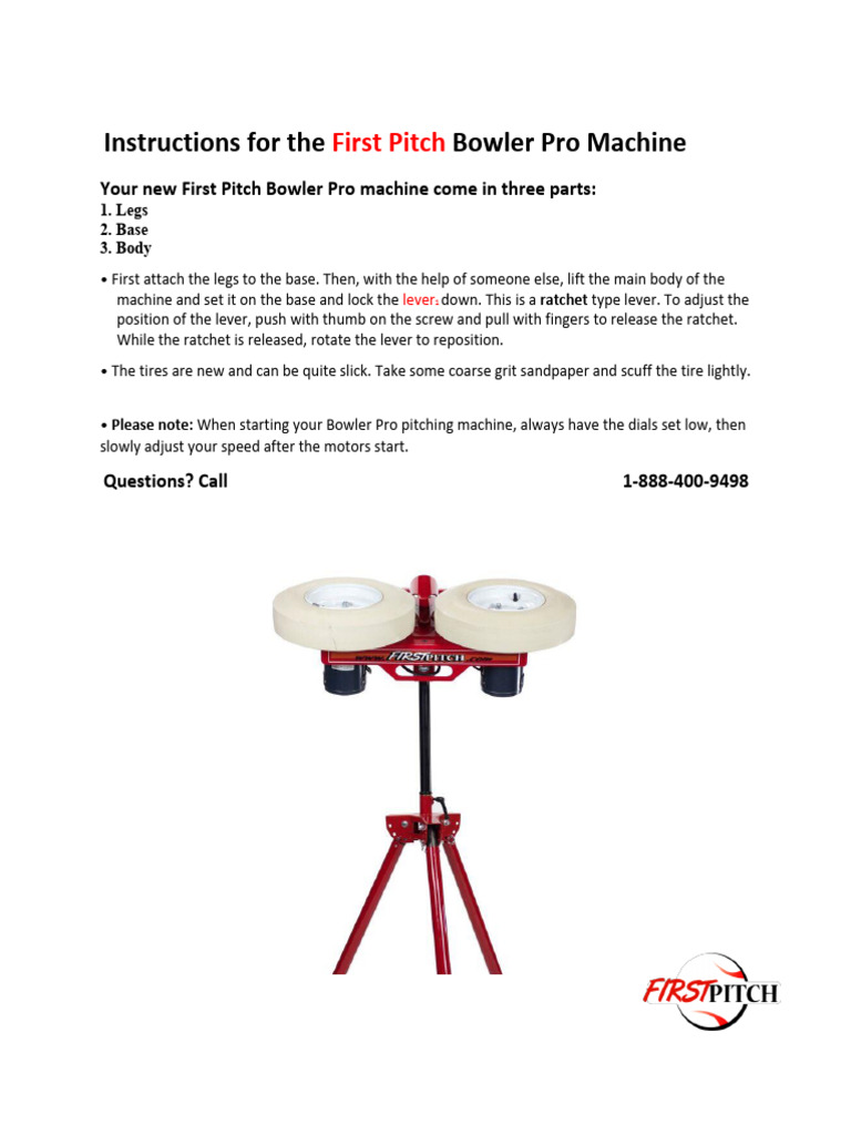 Instructions For The First Pitch Bowler Pro Machine | PDF