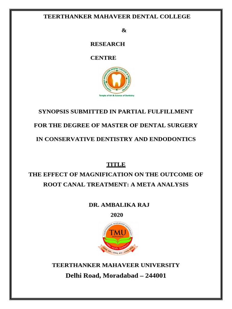 Final Synopsis | PDF | Meta Analysis | Dentistry