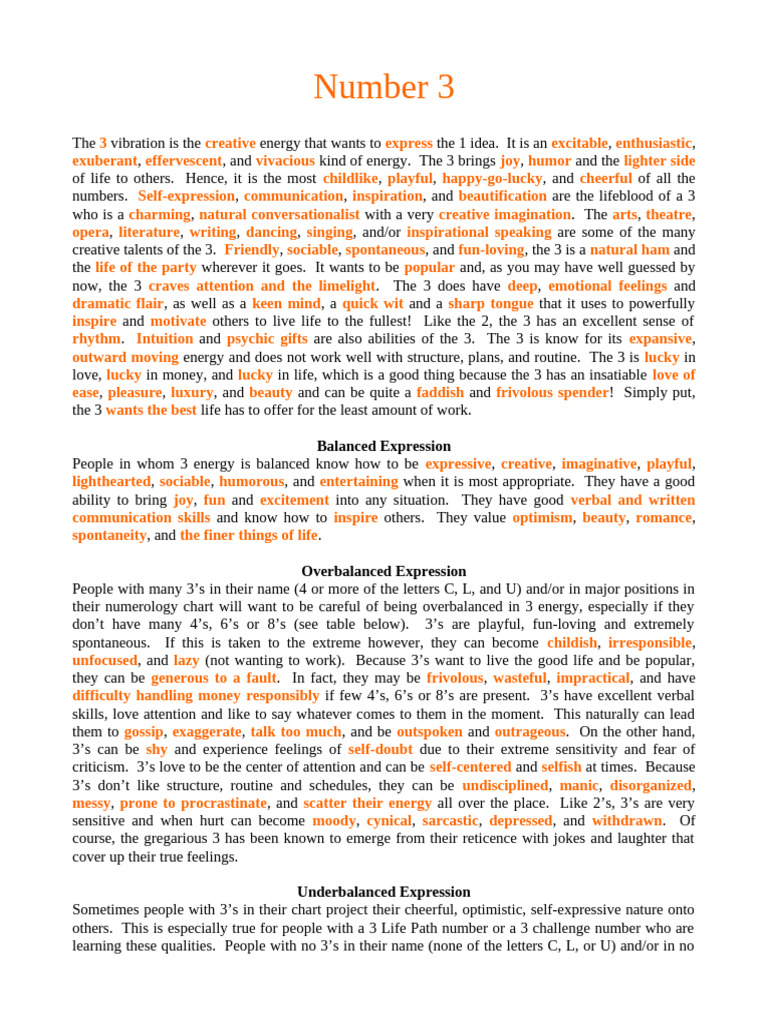 Template For The Meaning of The Numbers - 3 | PDF | Psychology ...