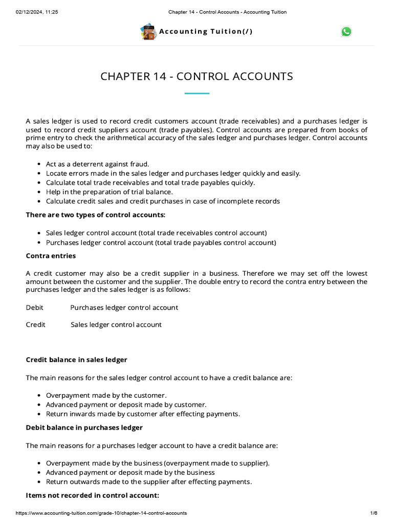Control Accounts in Accounting Explained | PDF | Debits And Credits ...