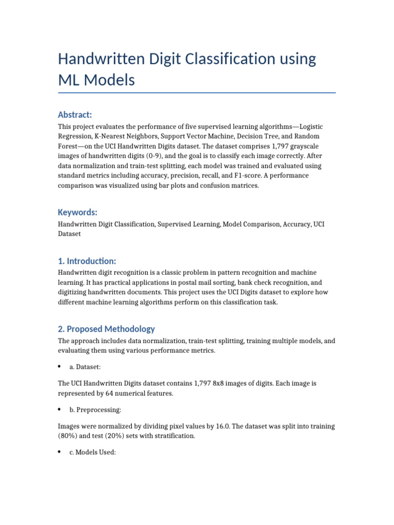 ML Digit Classification Report | PDF | Machine Learning | Statistical Classification