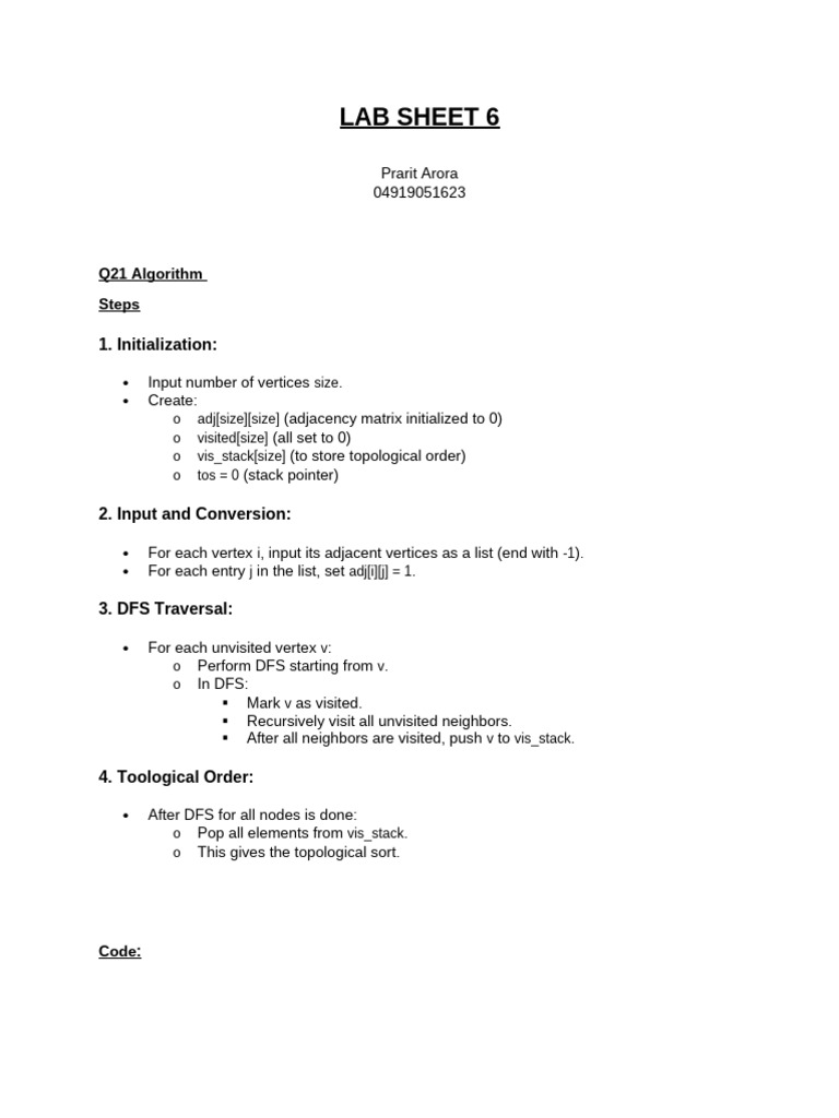 Prarit Arora ADA Labsheet 6 | PDF | Discrete Mathematics | Mathematical ...
