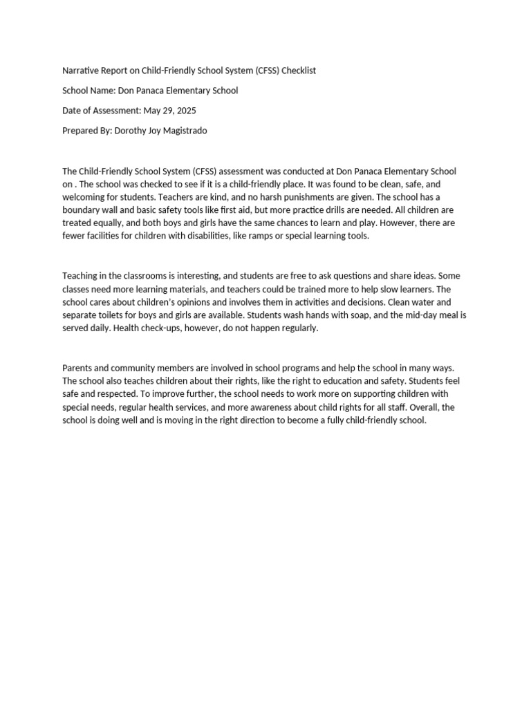 Child-Friendly School Assessment Report | PDF