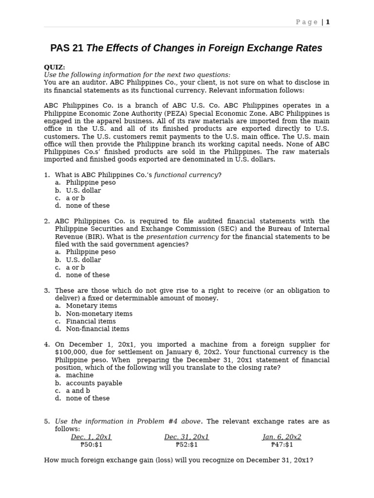 Functional Currency Quiz for Auditors | PDF | Exchange Rate | United ...