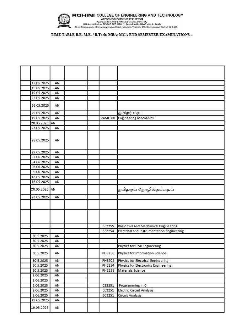 Ese Time Table April 2025 Rev-1 | PDF | Electrical Engineering ...