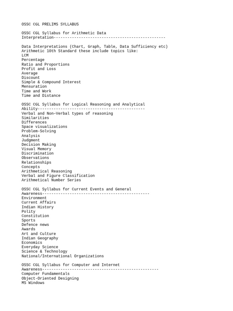 OSSC CGL Prelims Syllabus 2025 | PDF