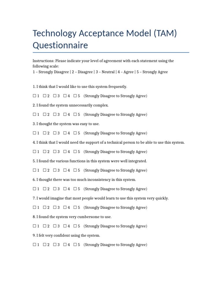 TAM Questionnaire for System Usability | PDF