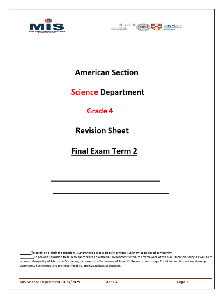 Science Revision Sheet Grade 4 T2 Final | PDF | Flowers | Skeleton