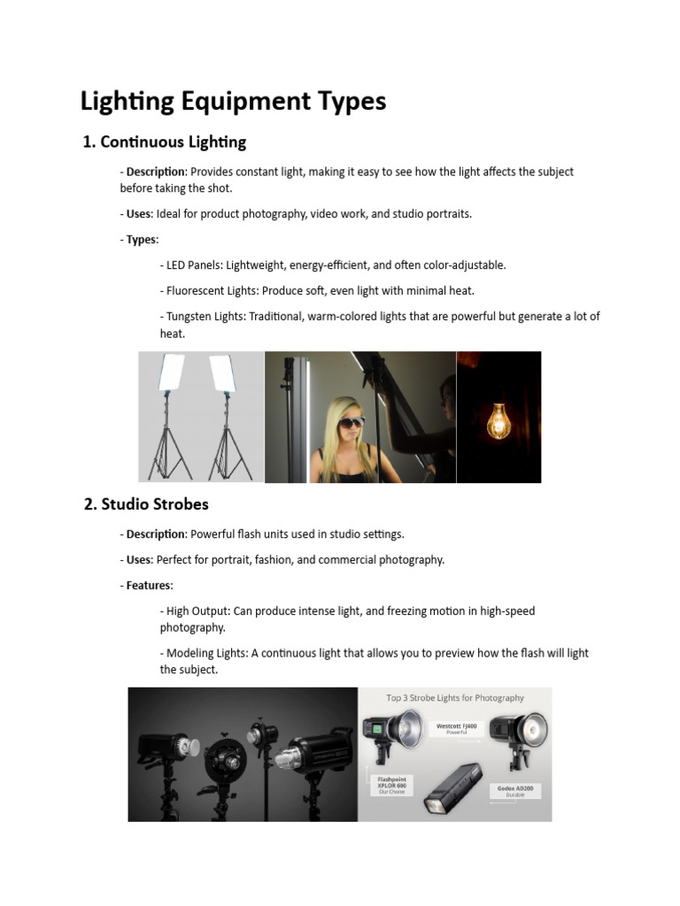 Types of Lighting Equipment | PDF | Flash (Photography ...