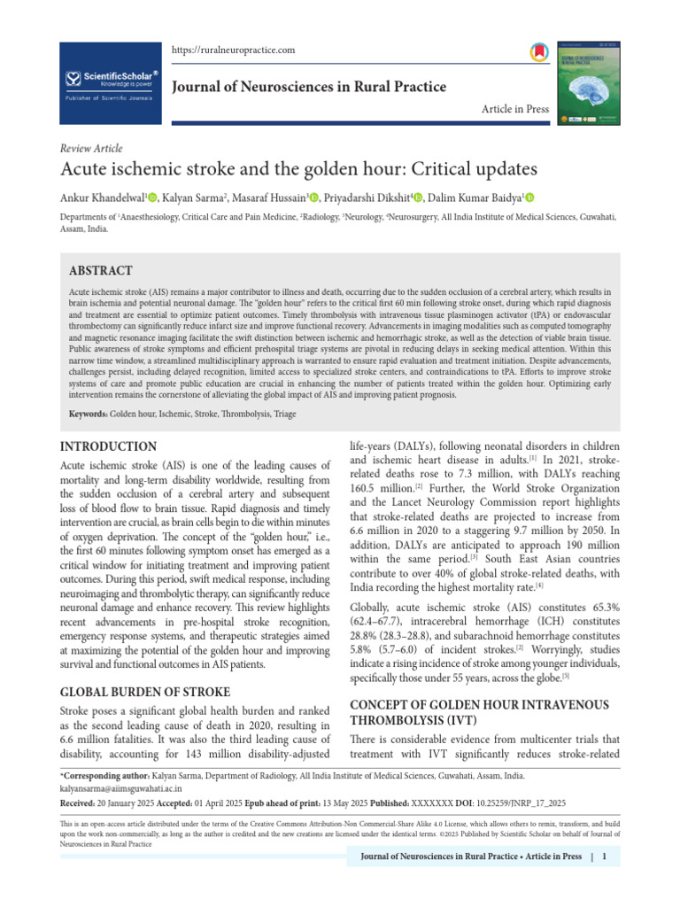 Acute Ischemic Stroke: Golden Hour Insights | PDF | Stroke | Ischemia