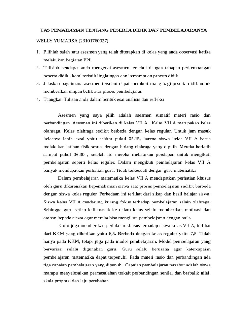 Uas Pemahaman Peserta Didik Fix | PDF