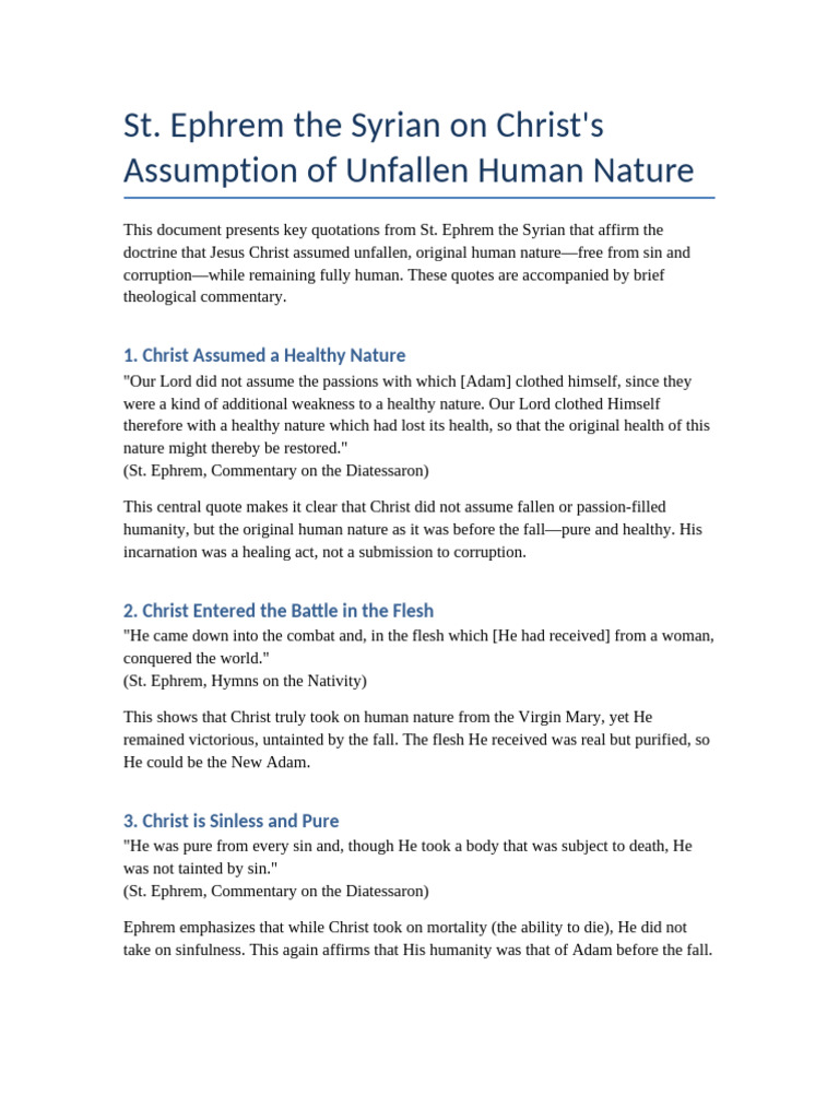 ST Ephrem Unfallen Nature Quotes | PDF