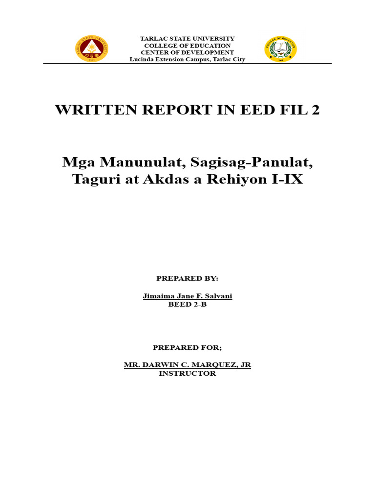Written Report Filipino | PDF