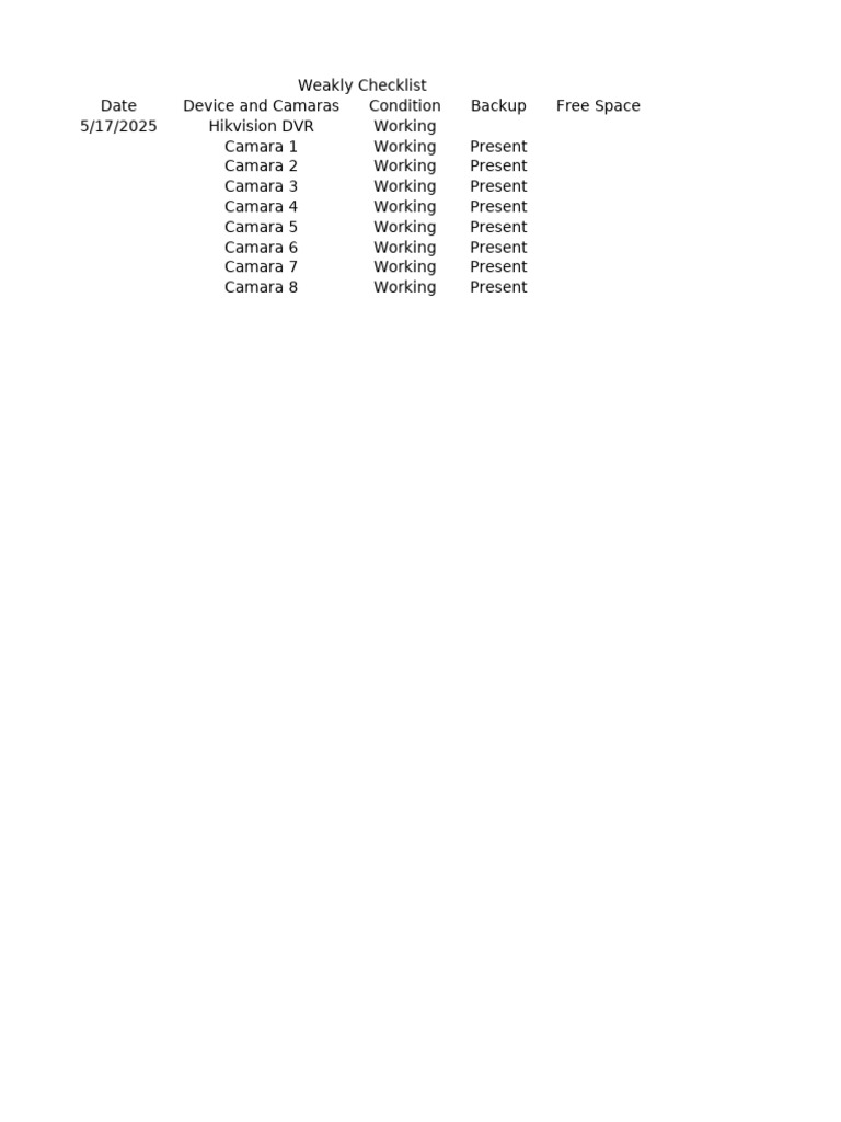 Weekly CCTV Audit | PDF