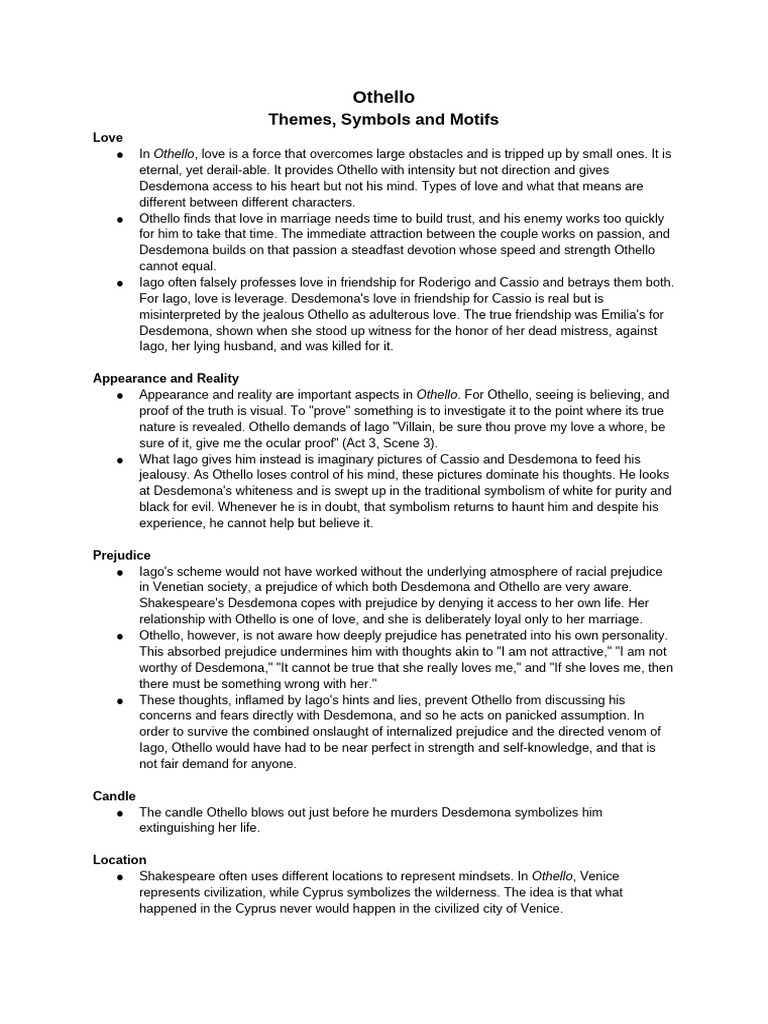 Othello - Themes Motifs Symbols 2 | PDF | Othello | Iago