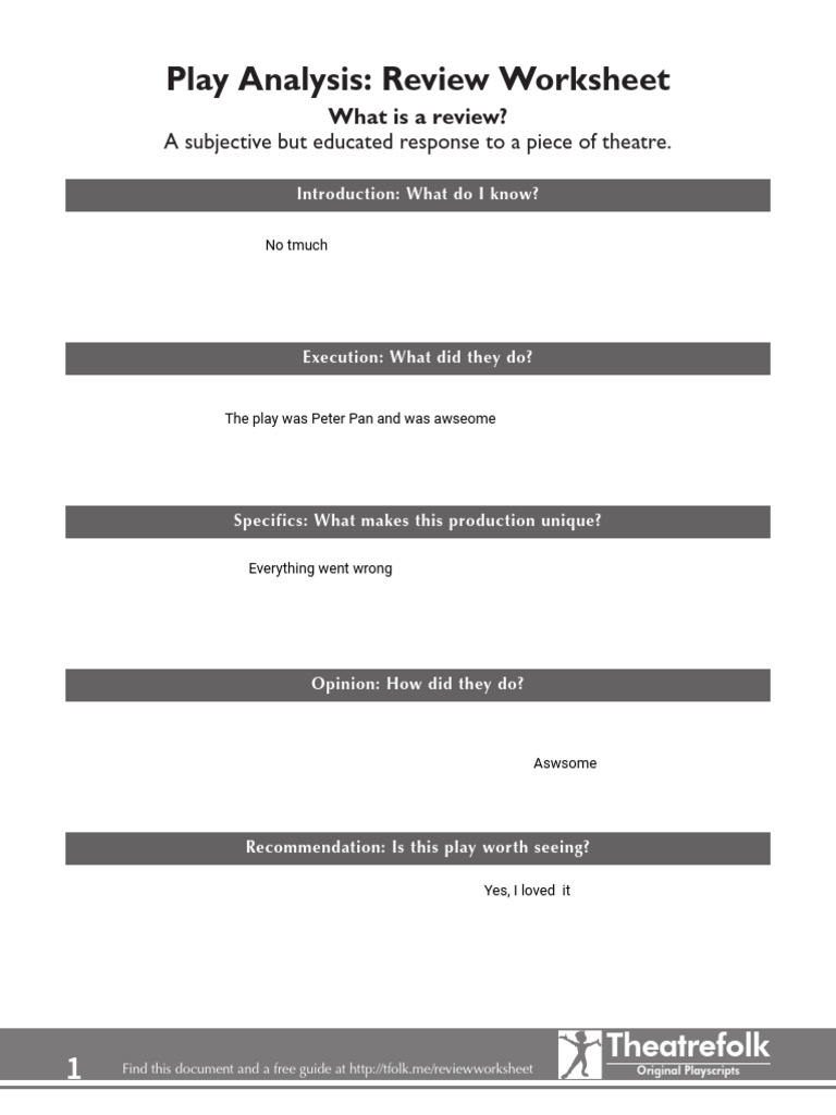 Play Review Worksheet Guide | PDF