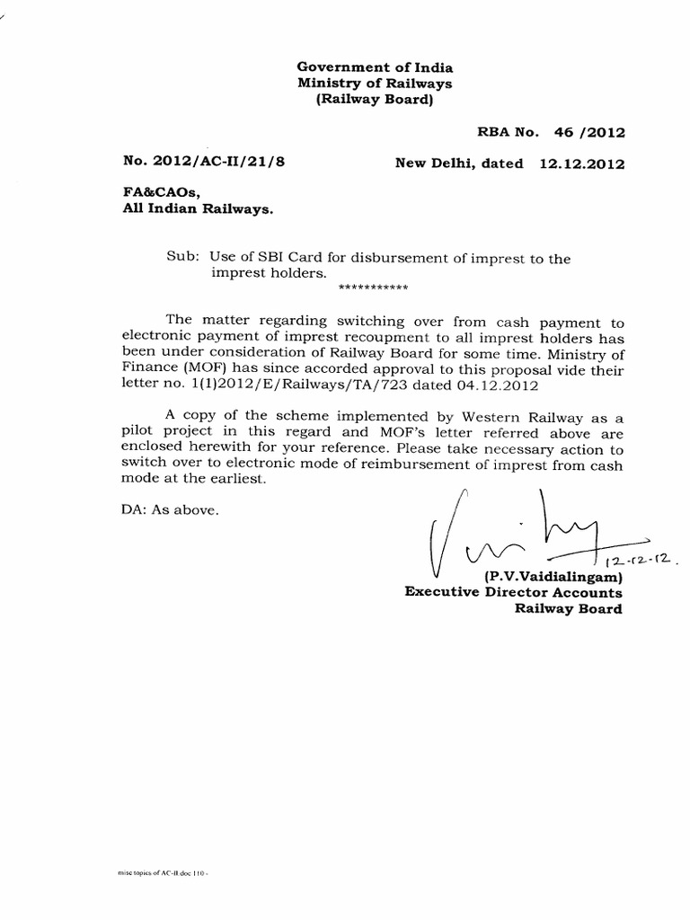 Imprest Letter | PDF