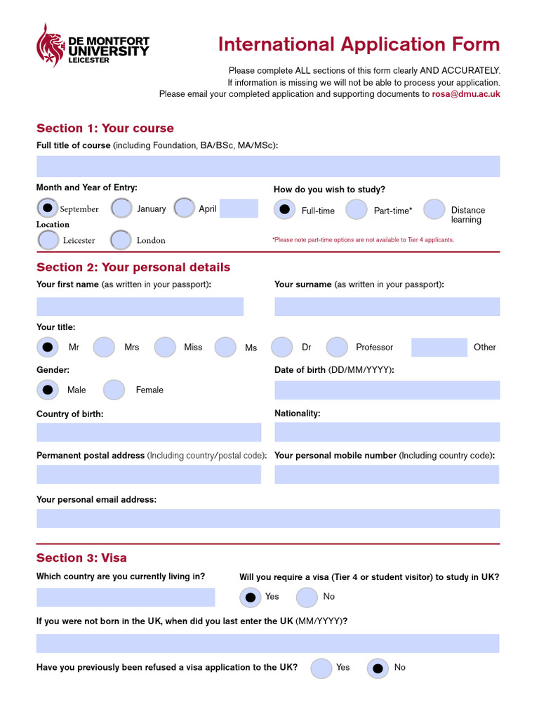 DMU APPLICATION FORM FILLED (2) | PDF | Travel Visa