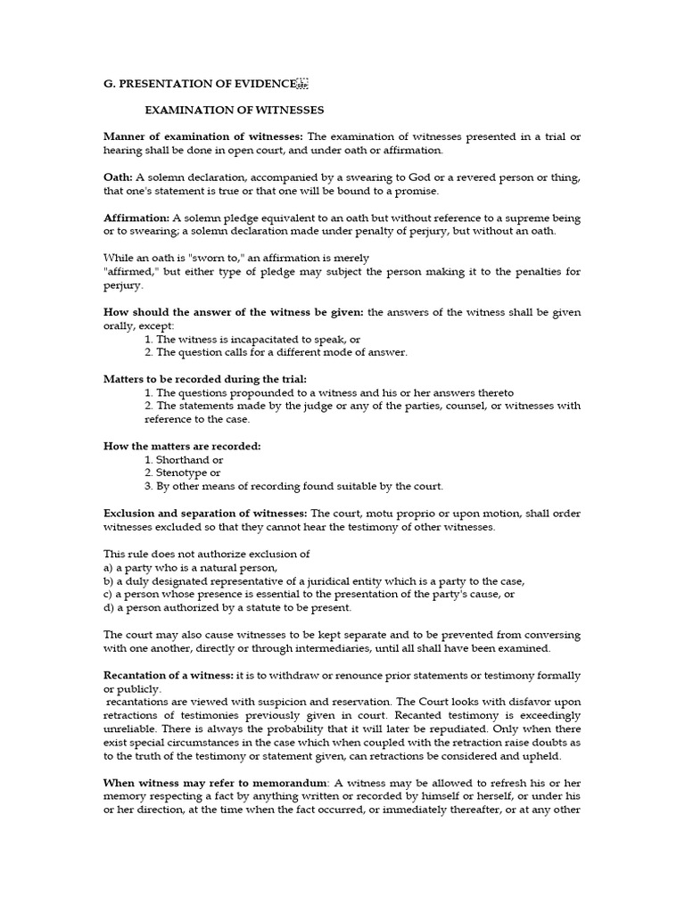 Evidence Lecture Notes 5 | PDF | Witness Impeachment | Witness