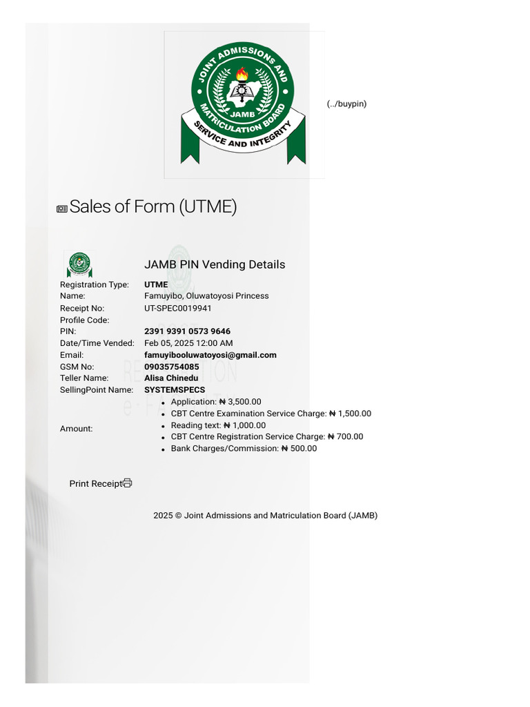 Sales of Forms (UTME) | PDF