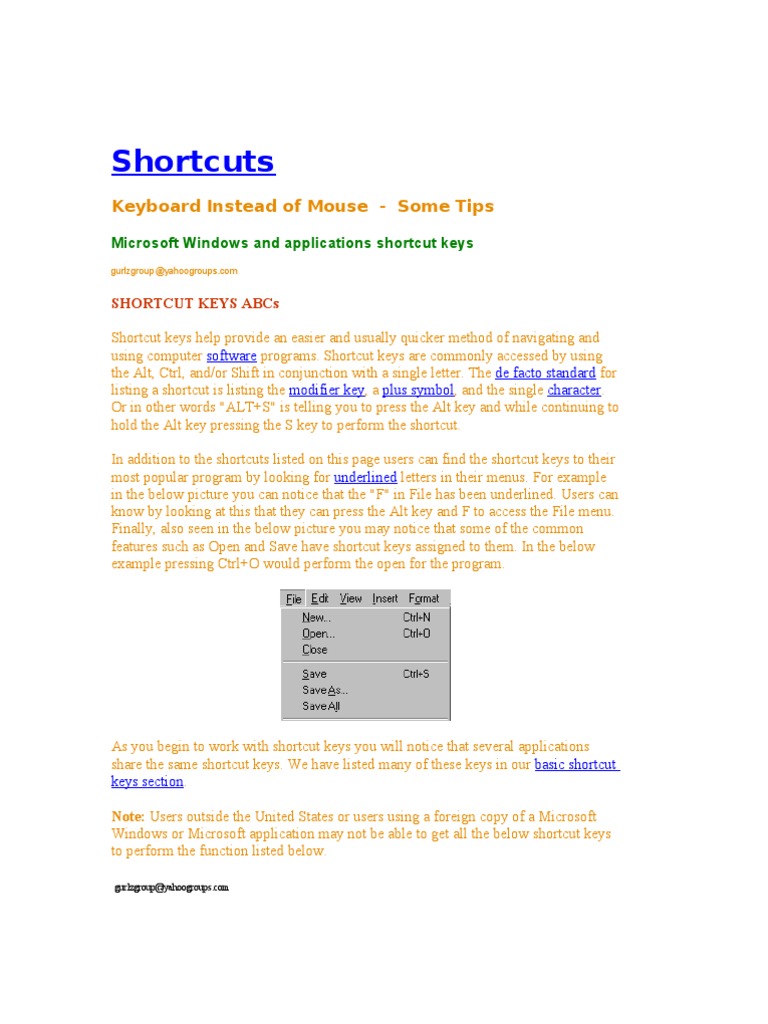 Keyboard Shortcuts | PDF | Keyboard Shortcut | Windows Xp