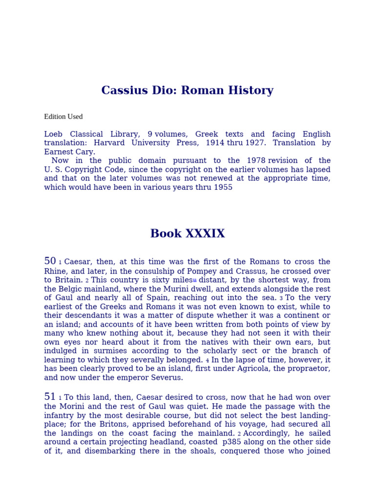 Cassius Dio, Roman History | PDF | Claudius