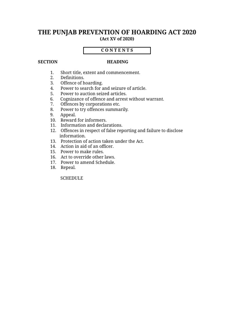 Punjab Prevention of Hoarding Act 2020 | PDF | Search And Seizure ...