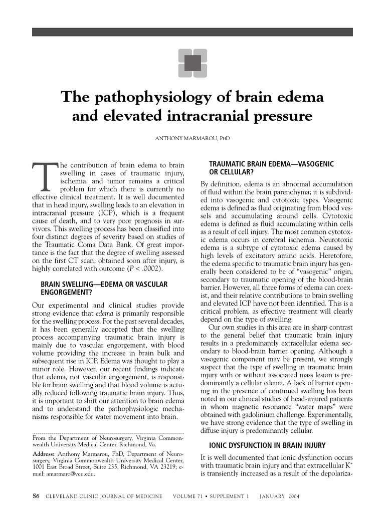 The pathophysiology of brain edema and elevated intracranial pressure ...