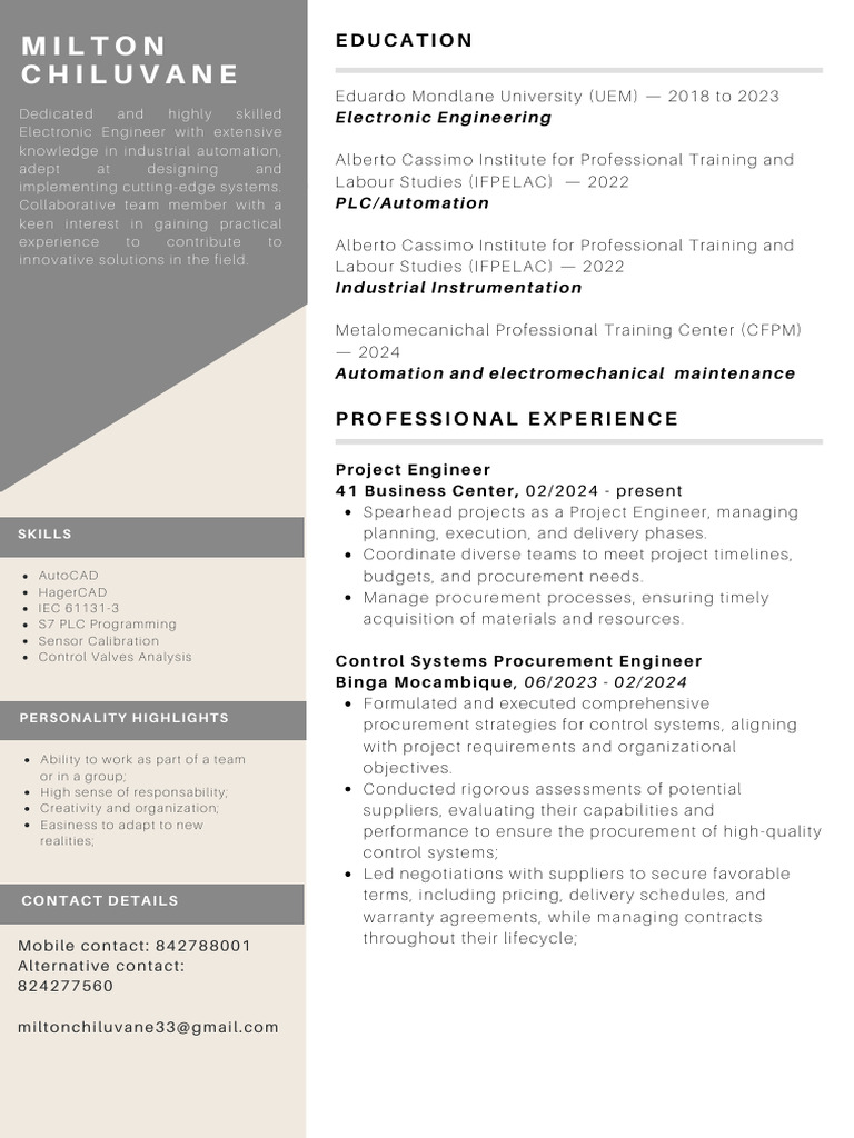 Milton Chiluvane Resume | PDF | Procurement | Business